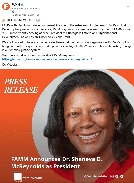 Shaneva As FAMM President | Families Against Mandatory Minimums Foundation